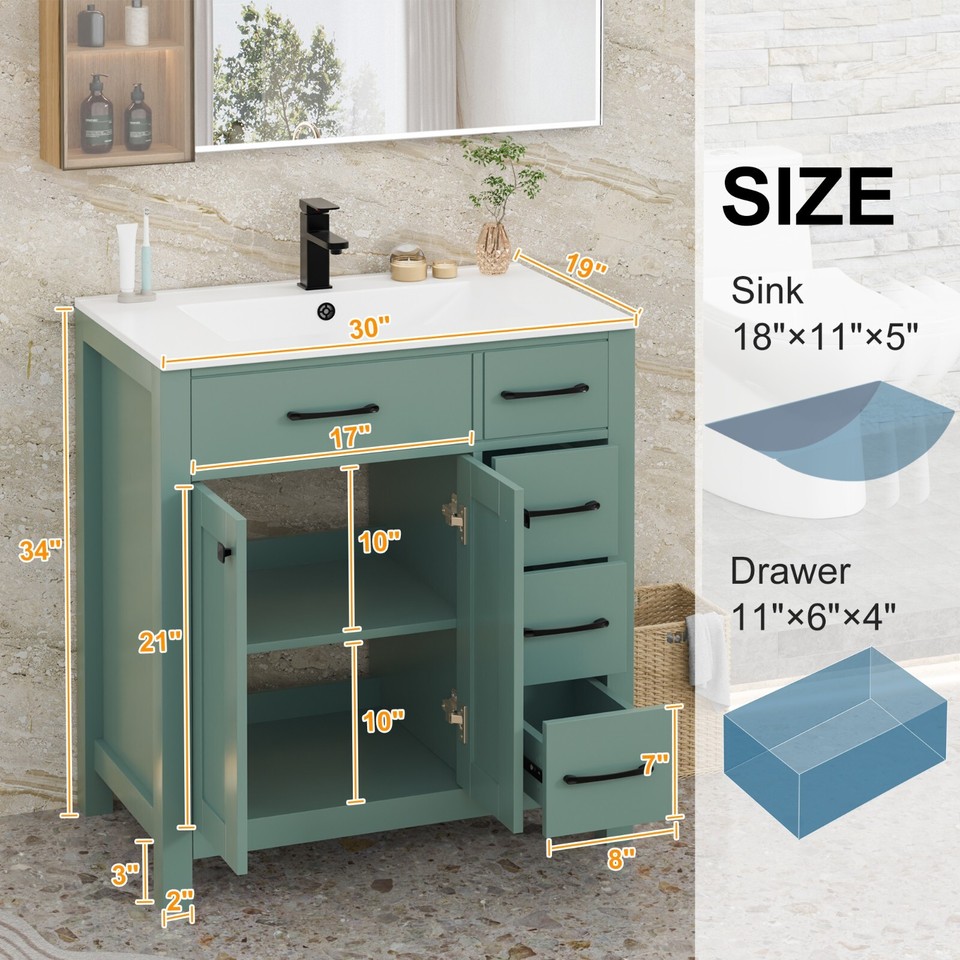 Eclife Bathroom Vanity Cabinet Set with Drop in Ceramic Vessel Sink ...