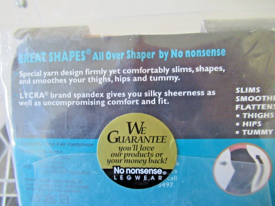 NO NONSENSE GREAT SHAPES Sheer Toe Body Shaping Pantyhose. Size B ...