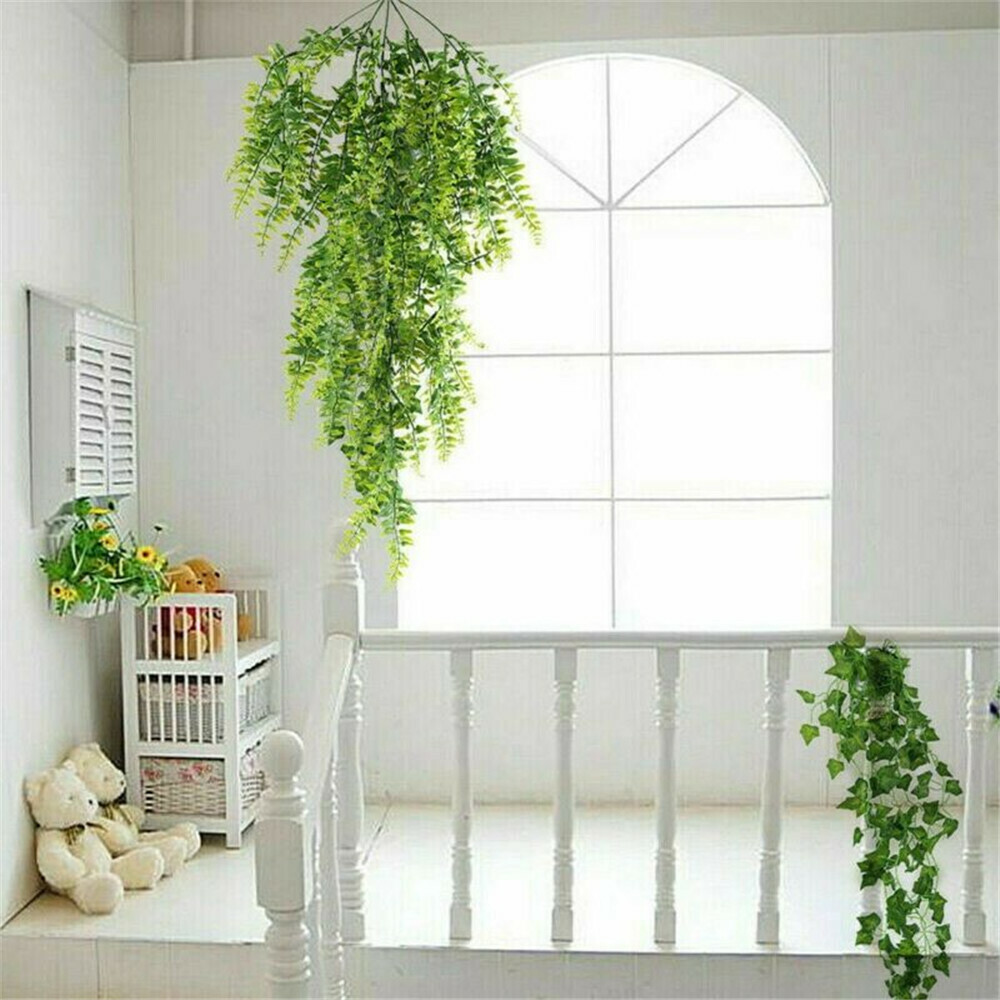 Vine Plant Fake 4 Pcs Ferns Artificial Plants Large Faux Hanging Wall ...