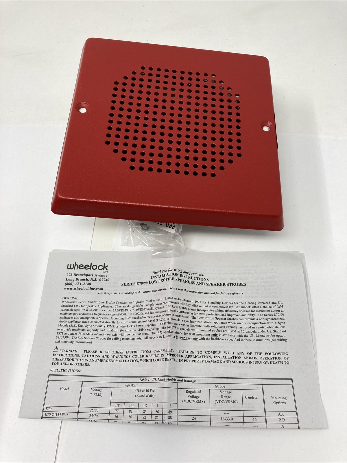 Cooper Wheelock E70-R Alarm Speaker 25/70 .7 VRMS Wall Red | eBay