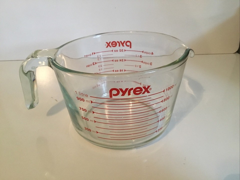 Vintage Pyrex 4-Cup Red Lettered Open Handled Glass Measuring Cup ...