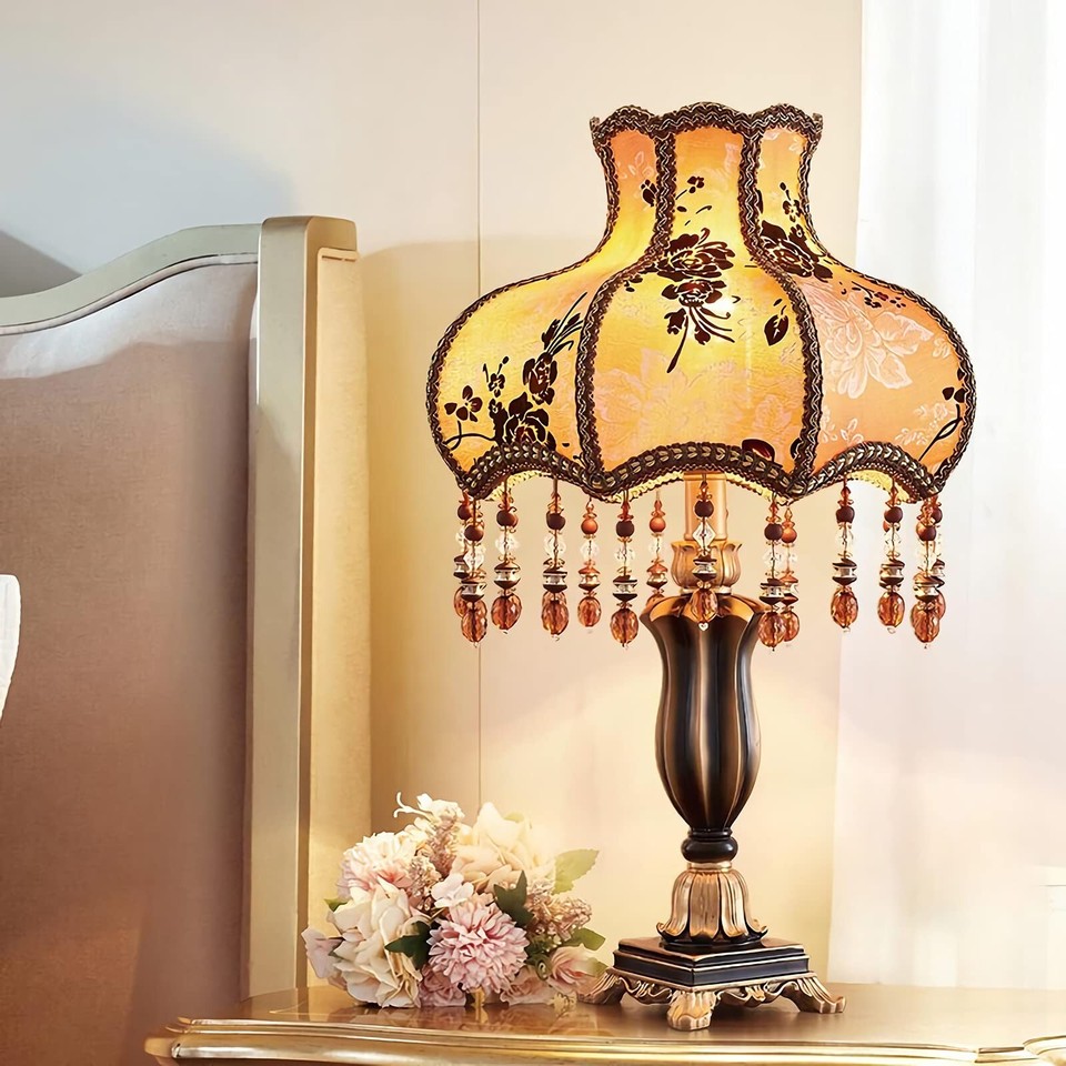 Traditional Table Lamps,Handmade Victorian Style Desk Lamp Fabric Drum ...