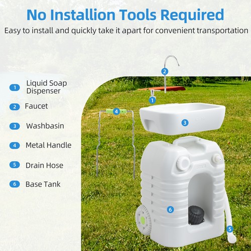Portable Wash Sink Camping Hand Wash Station Basin Stand w/ 12 Gallon ...