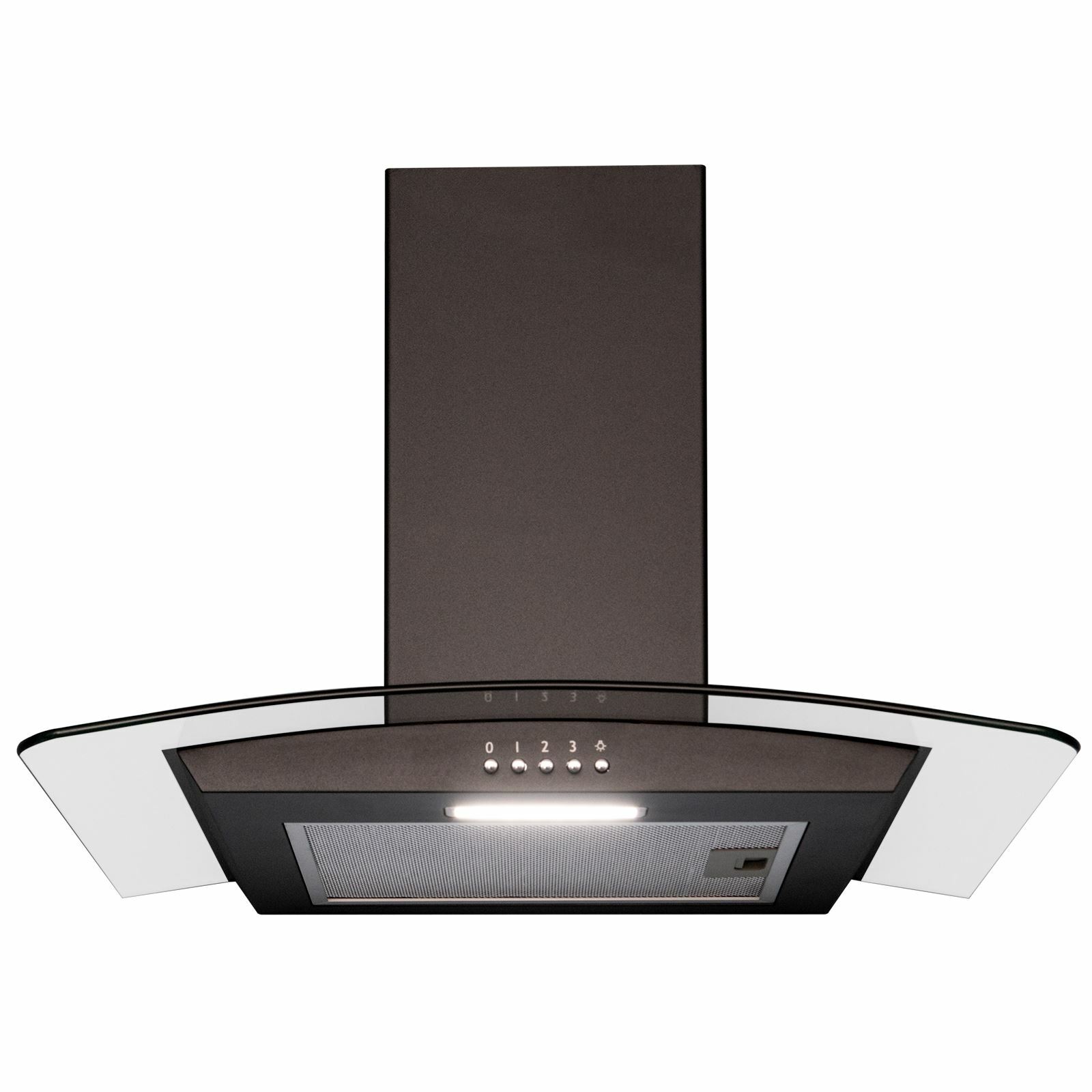 SIA CGH70BL 70cm Curved Glass Black LED Chimney Cooker Hood Extractor ...