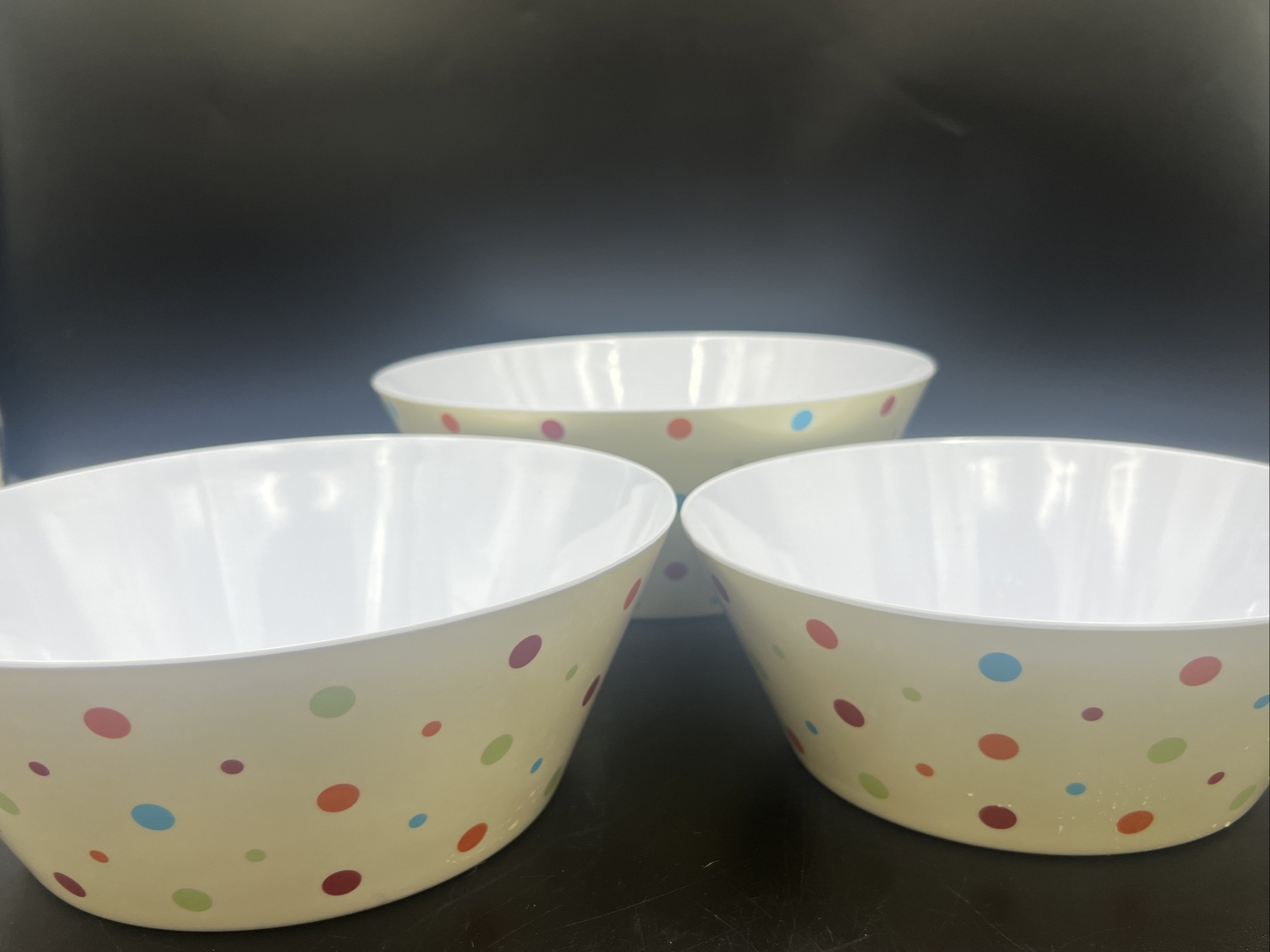 3 Temptations Polka Dot Melamine Nesting Serving Bowls Birthday 9" 10 ...