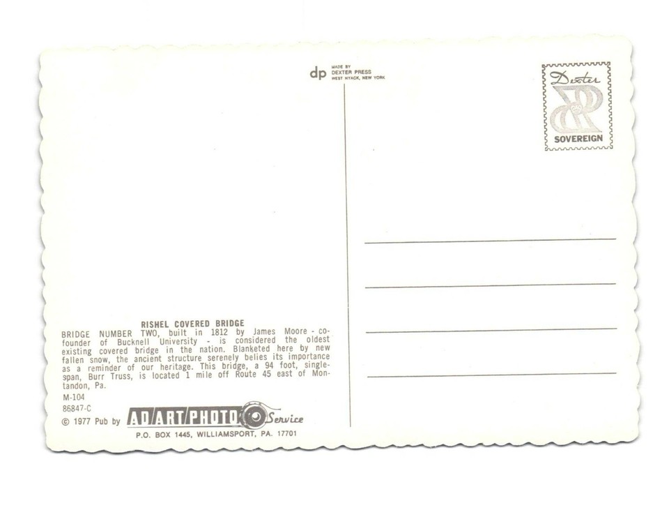 RISHEL covered Bridge nation's oldest east of Montandon PA VTG postcard ...