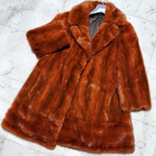 REAL Mink fur coat Dyed Orange Long coat Size:(XL) Vintage FROM JAPAN ...