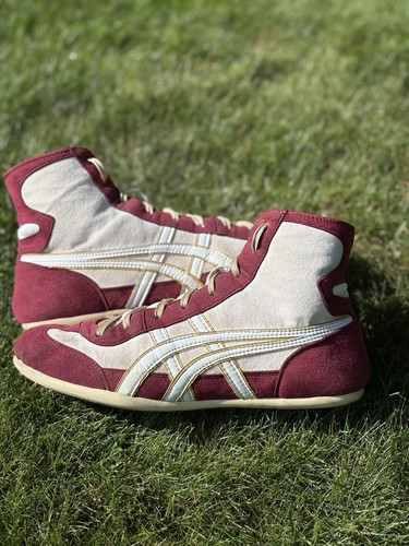 OG exeo asic wrestling shoes size 9 Maroon/White/Gold Factory Customs ...