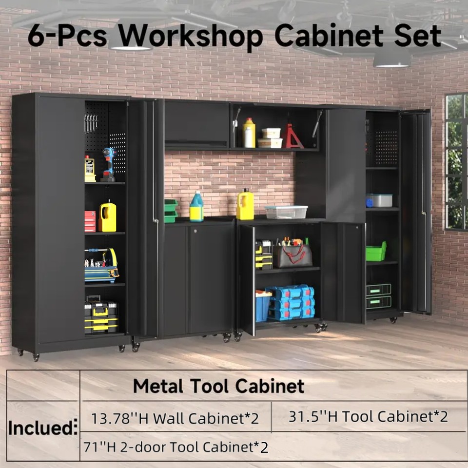 6 Pcs Garage Cabinet Set Workshop Set Garage Cabinets Storage System ...