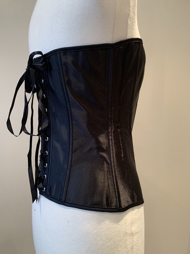 corsets and basques. Black Satin Clasp Front With Rear Lacing | eBay UK