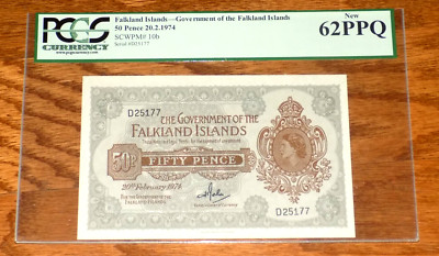 FALKLAND ISLANDS 50 Pence 50P 1974 Pick# 10b PCGS 62 PPQ NEW UNC ...