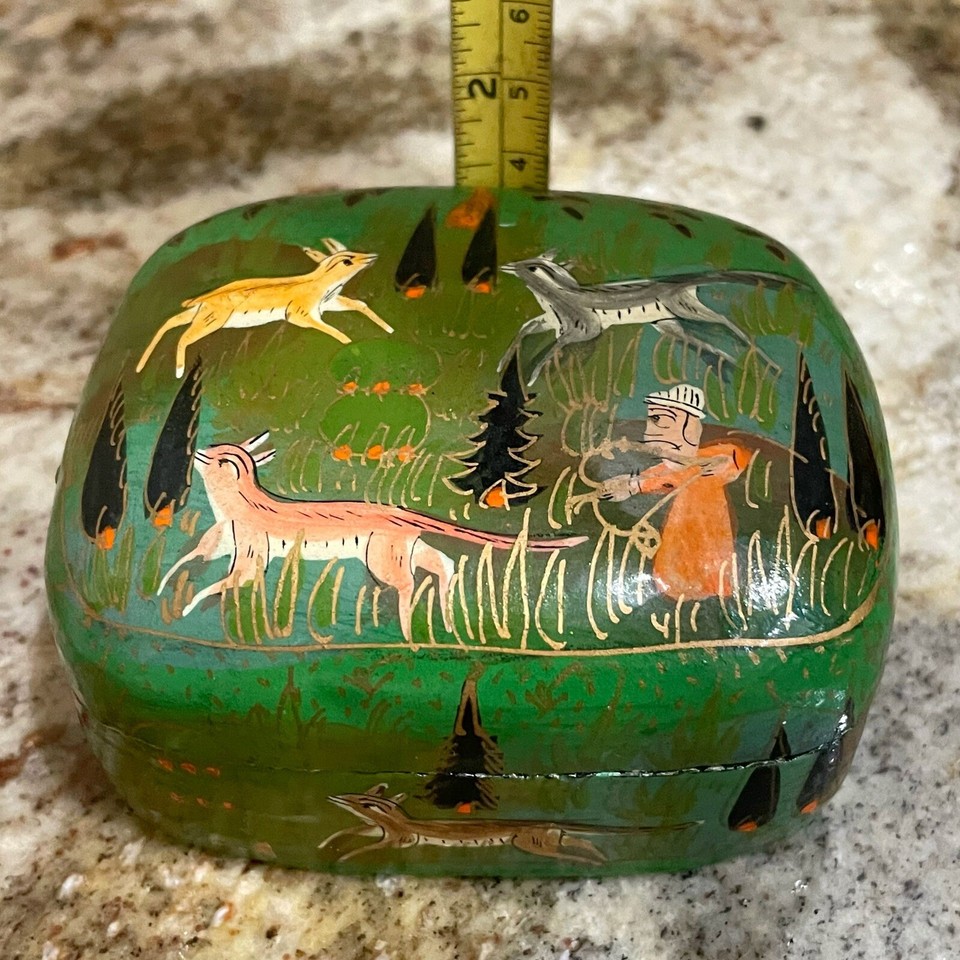 Vintage Wooden Hand Painted Indian Trinket Box, Forest with Woodland ...