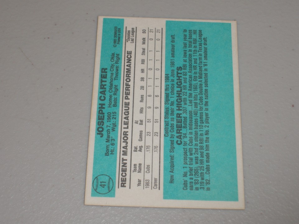 1984 Donruss Rated Rookie #41 Joe Carter Rookie RC | eBay