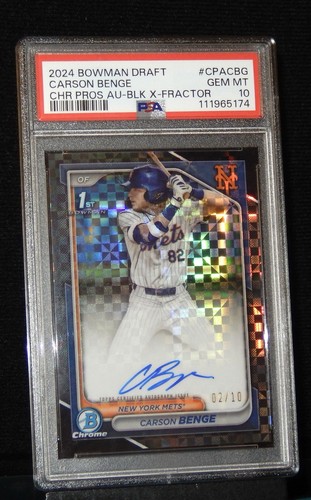 2024 Bowman Draft Carson Benge 1st Black X Fractor Auto /10 PSA 10 Gem ...