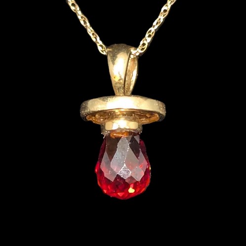 14k Gold Baby Pacifier I LOVE YOU Pendant Red Gem 10k Gold Chain Mom ...