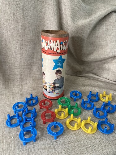 Vintage 21 Ringa Majigs Stacking Ring Building Toy Set w/ Container Can ...