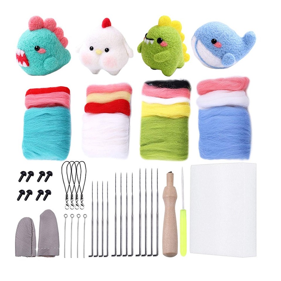 4 Set Animal Felt Craft Kit Needle Felting Kits for Beginners DIY Wool ...