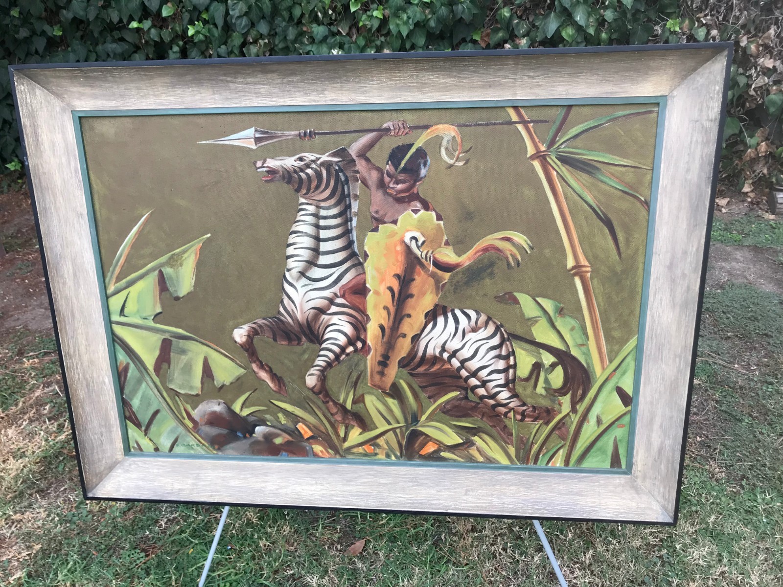 FRED GARDNER Original 1947 MODERN HUGE Zulu Warrior VINTAGE OIL ON ...