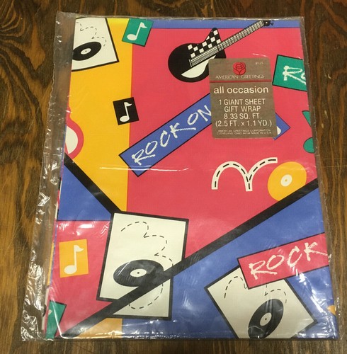 Rock on record and guitar print vintage gift wrap paper American ...
