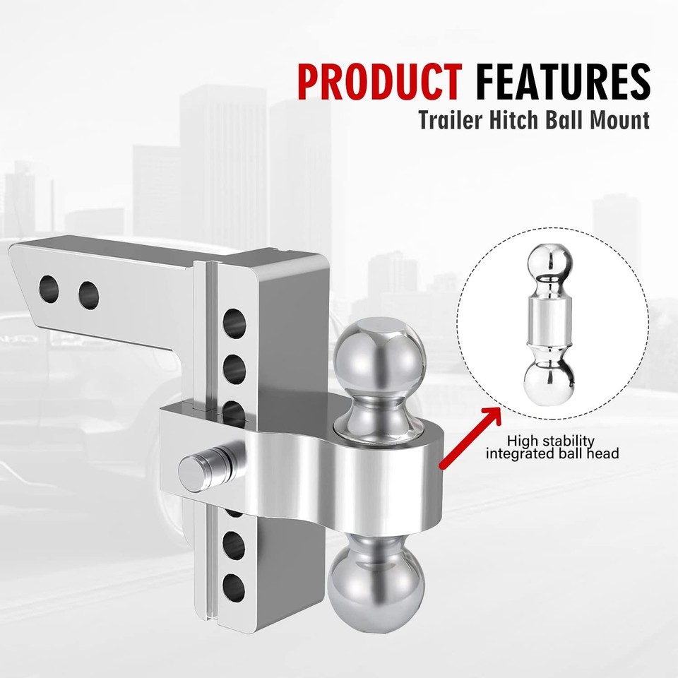 2'' Receiver 6'' Drop Rise Adjustable Trailer Tow Hitch Dual Ball W ...