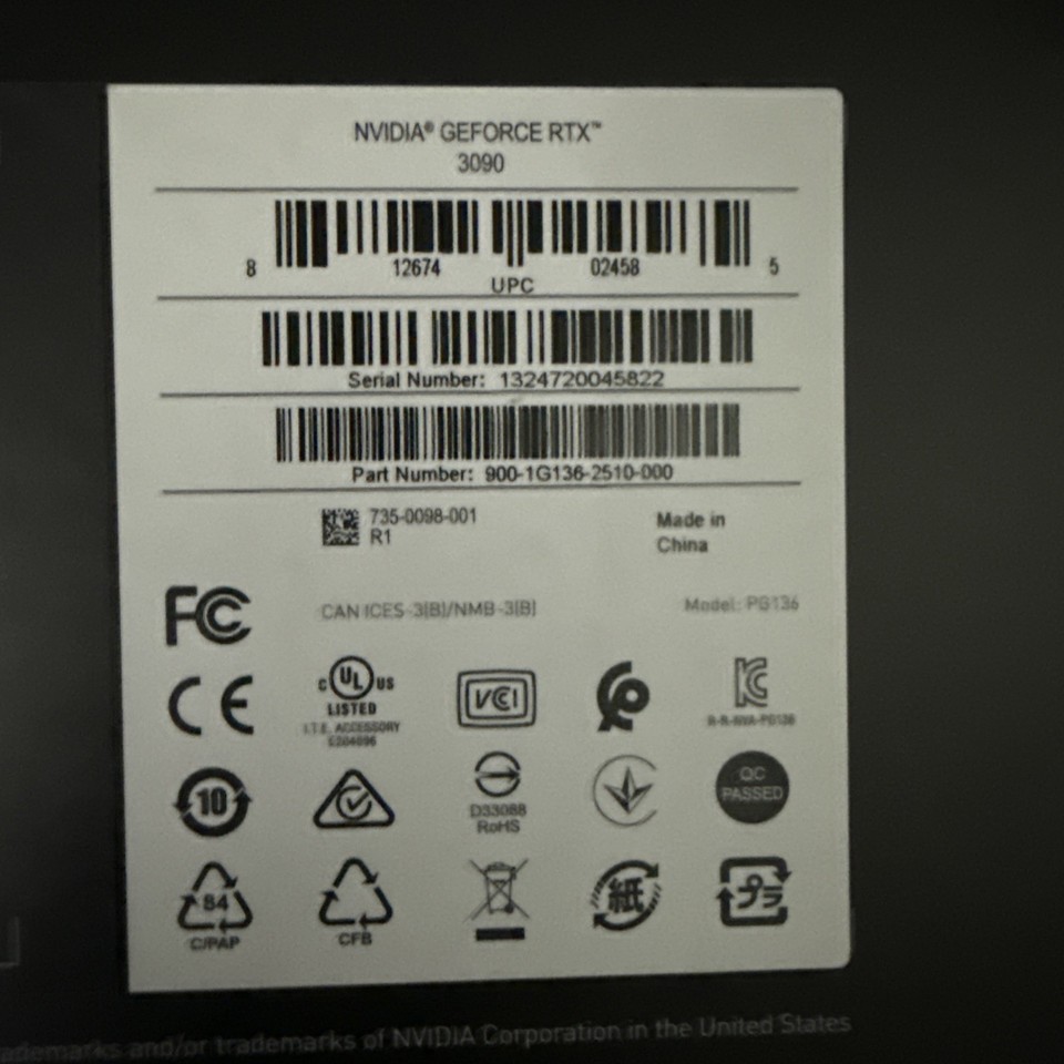 NVIDIA GeForce RTX 3090 Founders Edition 24GB GDDR6X (Serial Recorded ...