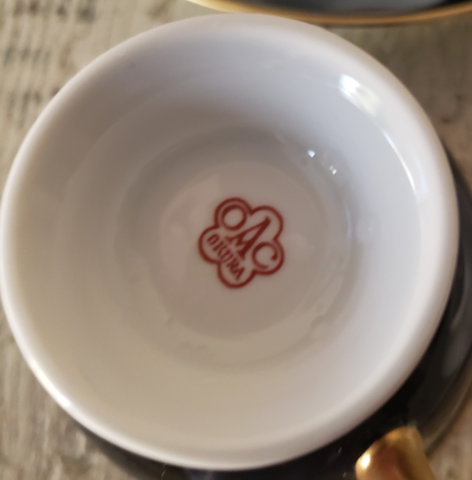 Okura OAC Japan Josephine Sake Demitasse 2 Cups & Saucers sets Footed ...