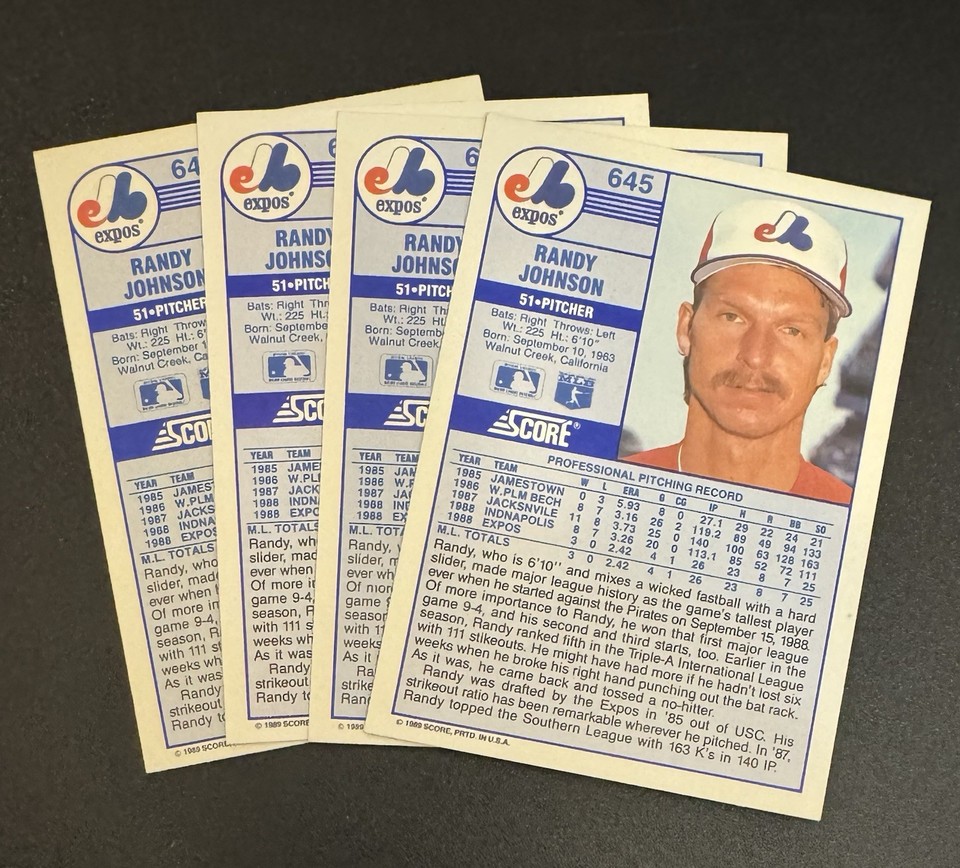 (4) Randy Johnson 1989 Score ROOKIE #645 Lot - Montreal Expos | eBay