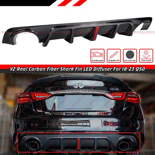 FOR 2018-2024 INFINITI Q50 JDM RS V2 LED REAL CARBON FIBER REAR BUMPER ...