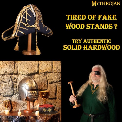 Wooden Helmet Stand for Medieval Head Armor Display Brown Wood Hat ...