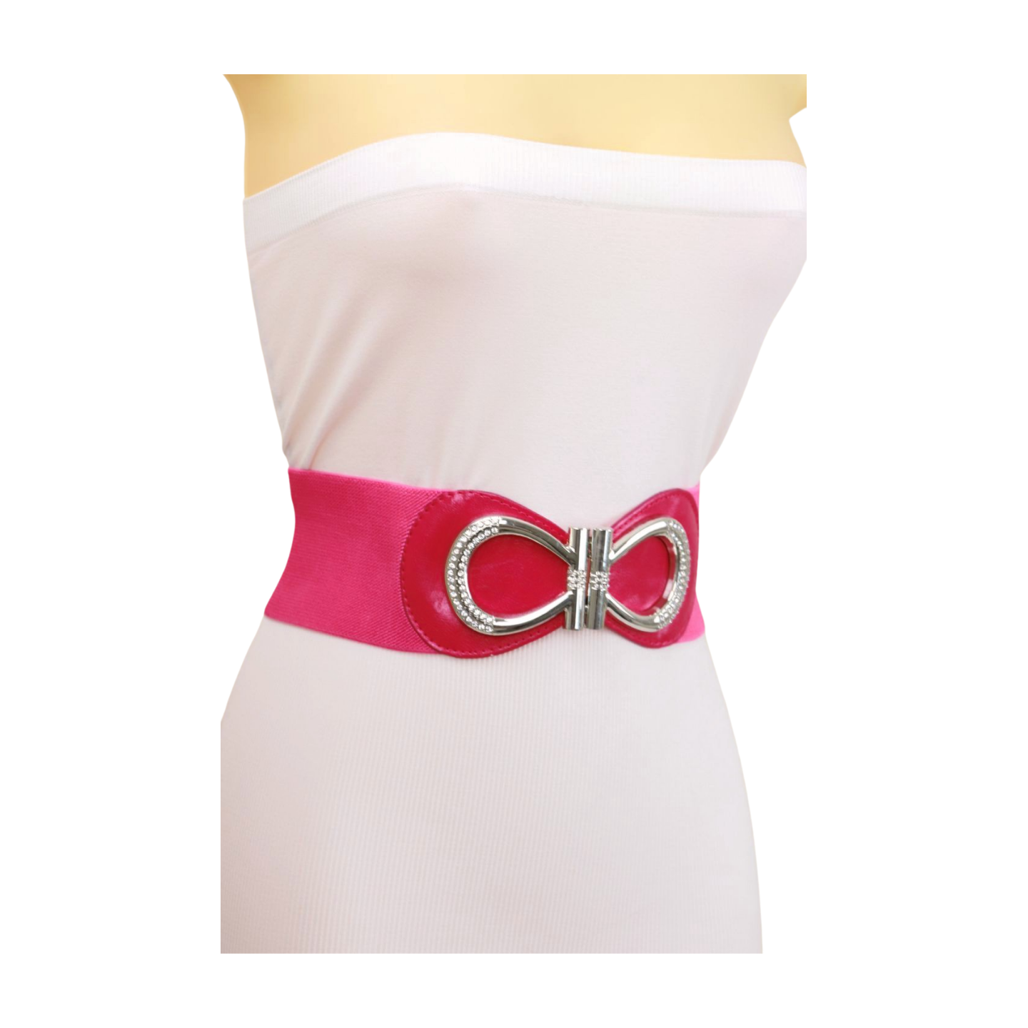 Women Pink Elastic Affordable Fashion Belt Infinity Silver Metal Bow ...