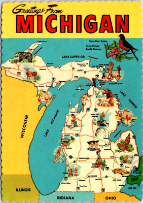Postcard Michigan State Map And Information Card Greetings | eBay