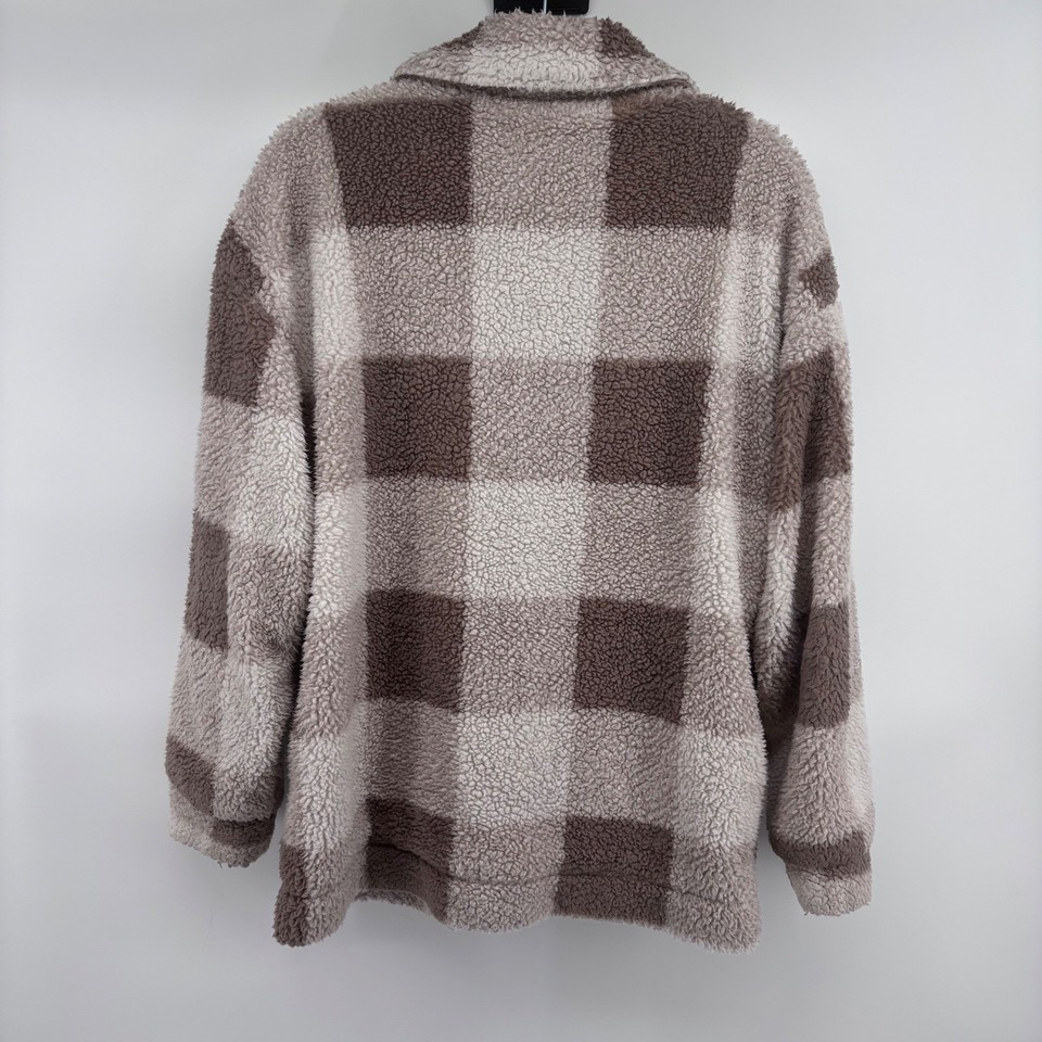 Urban Diction Women's XL Brown Beige Plaid Sherpa Fleece Shacket Jacket ...