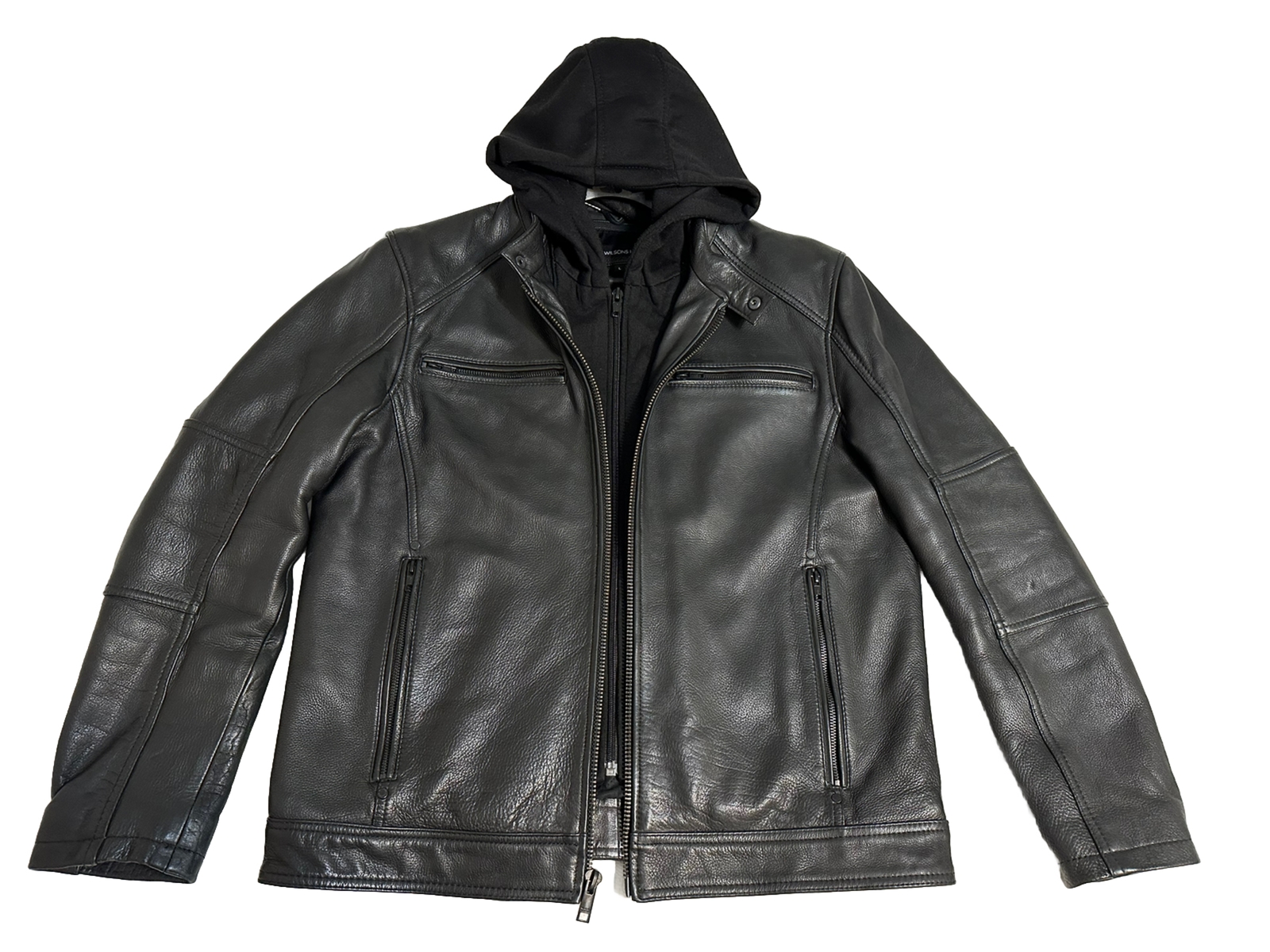 Wilson’s Heavy Black Moto Leather Jacket With Removab… - Gem