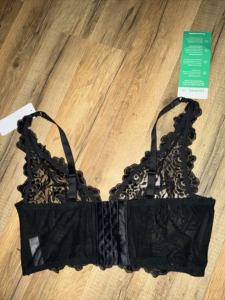 Leonisa Bra 40B BLACK Sheer Lace Milan Bustier Bralette Underwire ...
