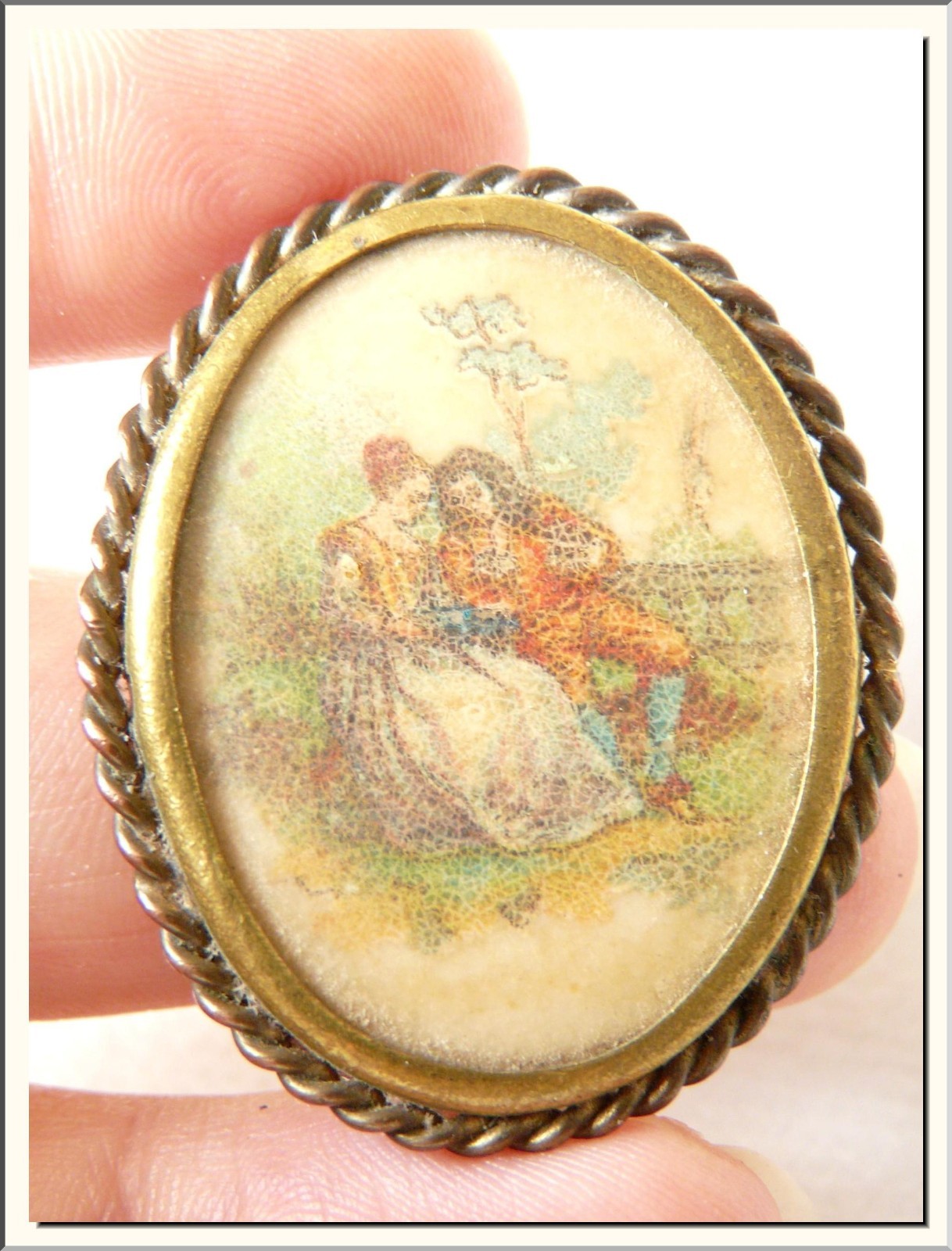 ANTIQUE 1920's FRENCH COUPLE OVAL LOCKET & PIN BROOCH… - Gem