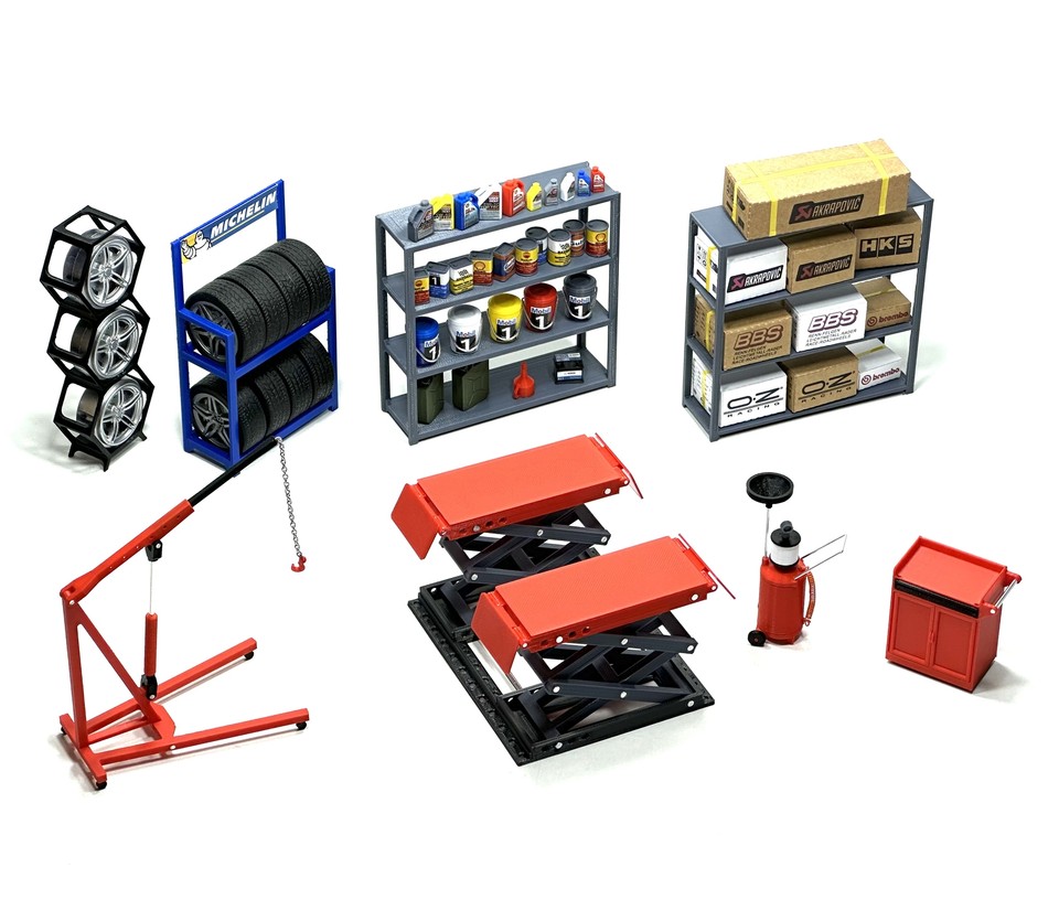 Diorama 1/18 Car Garage Props Model Workshop Repair Tool Scene Model ...