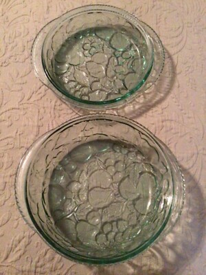 Libbey ORCHARD FRUIT Embossed Glass Green Casserole Baking Dish & Pie ...