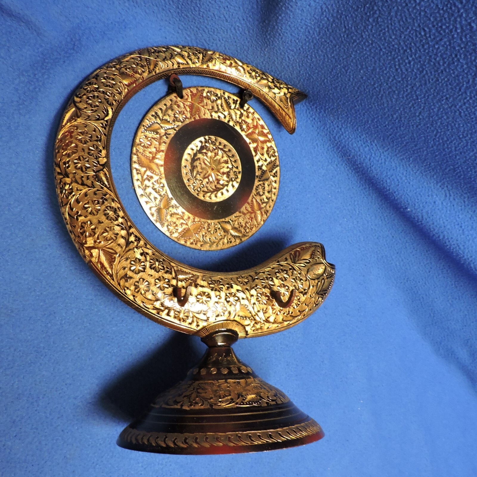 Brass Oriental Gong Hanging Dinner Bell Floral Etched 13.5" tall | eBay