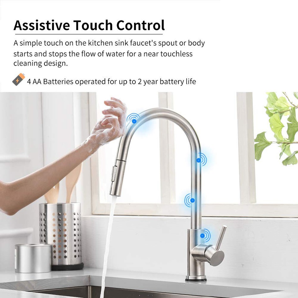 Automatic Sensor Touch Kitchen Sink Faucet Brushed Nickel with Pull ...