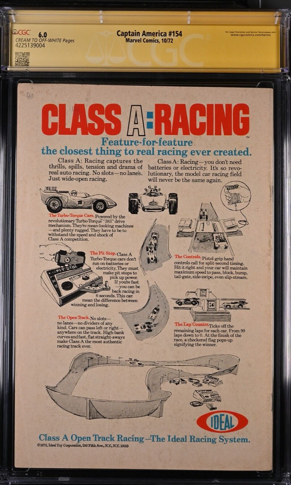 CAPTAIN AMERICA #154 -10/72- SIGNATURE SERIES SIGNED BY STEVE ENGLEHART ...