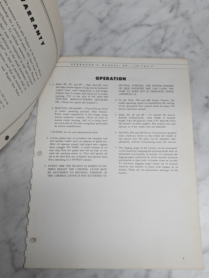 WAGNER TRACTOR LOADER OWNERS MANUAL PART LIST WFM1 FORD 9N 8N 2N 600 ...