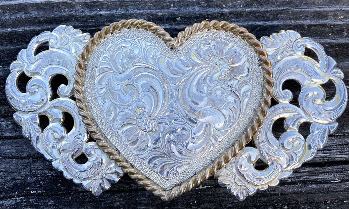 Vintage Big Crumrine Triple Heart Heavy Silver-Plated… - Gem