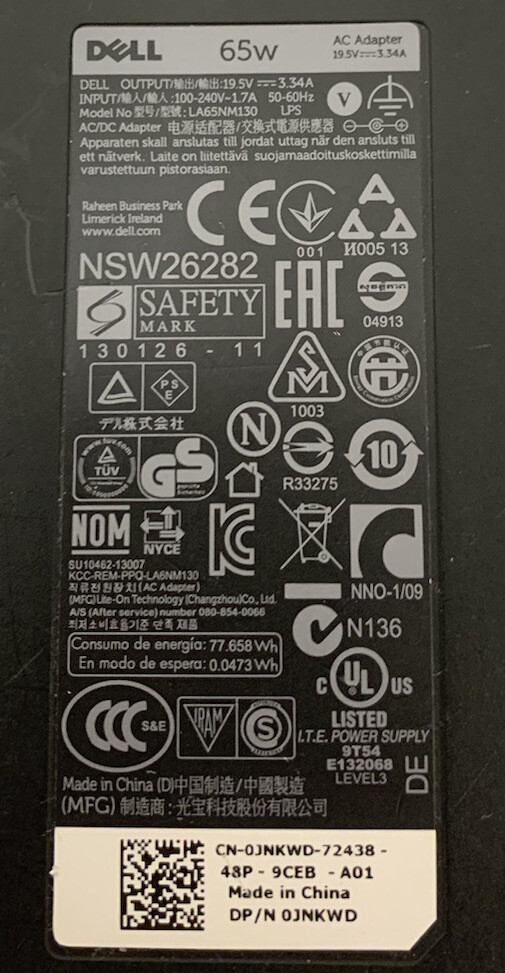 Lot Of 10 Genuine Dell 65W AC Adapter Charger HA65NM130 LA65NM130 ...