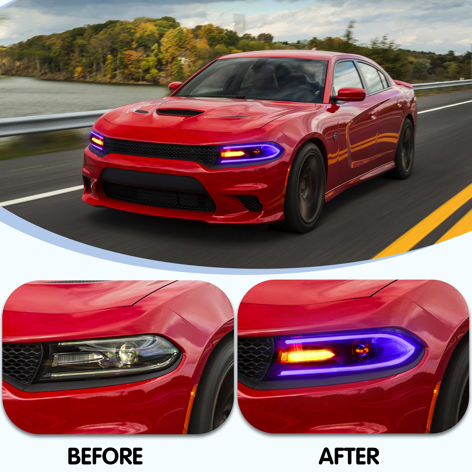 VLAND LED DRL RGB Projector Halo Headlights For Dodge Charger SRT GT ...