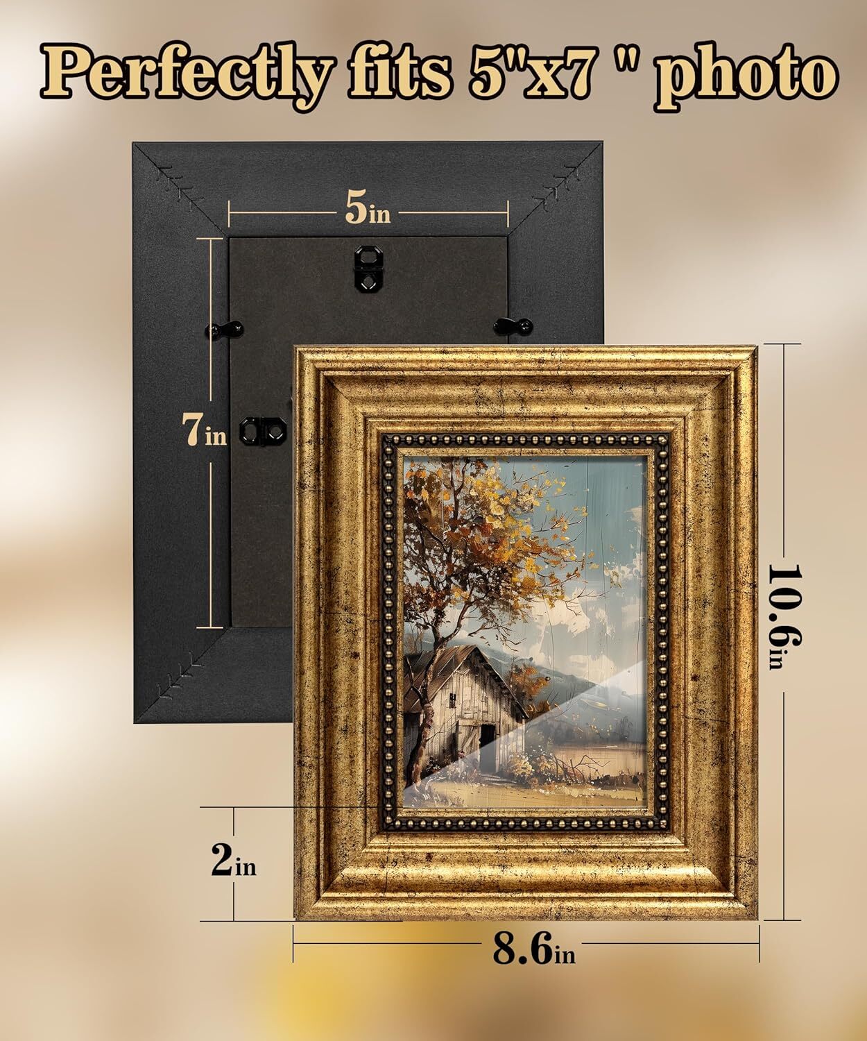 Vintage Gold Picture Frame 5x7 Ornate Antique Photo Frame for Wall or ...