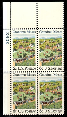 UNITED STATES SCOTT 1370 AMERICAN FOLKLORE GRANDMA MOSES PLATE BLOCK OF ...