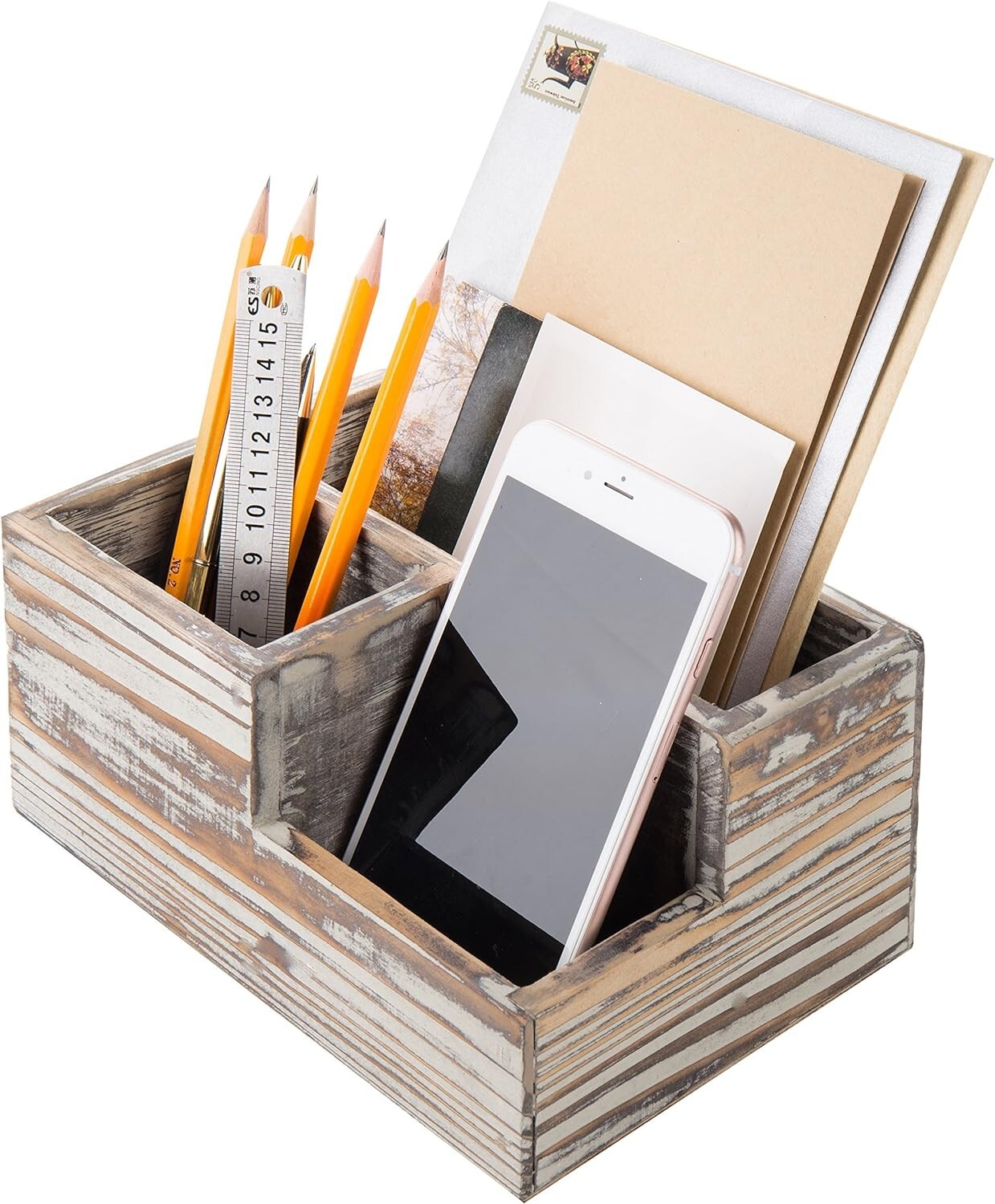 Wood Desktop Office Stationery Organizer Tray, Remote Control and Media ...