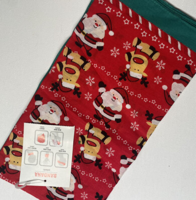 Santa Clause Bandana Handkerchief Scarf Red Green Reindeer Full Size 22 ...