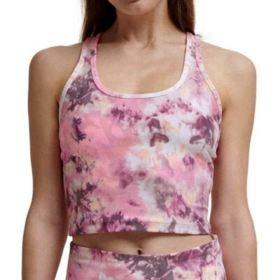 CALVIN KLEIN PERFORMANCE Printed Racerback Cropped Tank Top Pink Size S ...