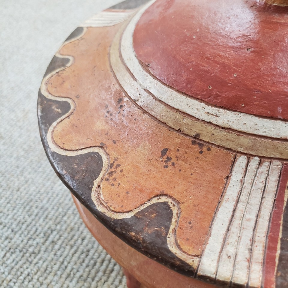 Pre Columbian Polychrome Eagle Copador Style Tripod Lidded Pot | eBay